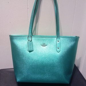 Coach | Bags | Coach City Zip Tote In Metallic Sea Green Leather | Poshmark